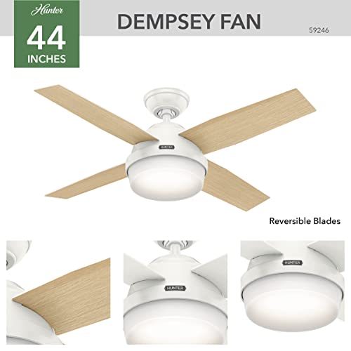 Hunter Dempsey Indoor Ceiling Fan with LED Light and Remote Control, 44", White