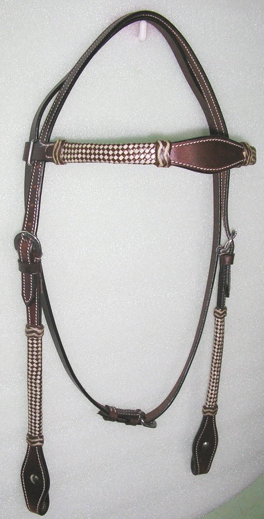 GSk Reitsports New Premium Leather Western Headstall Curved Brown/Natural Knotted by Raw Hide Brow Band Brown Headstall