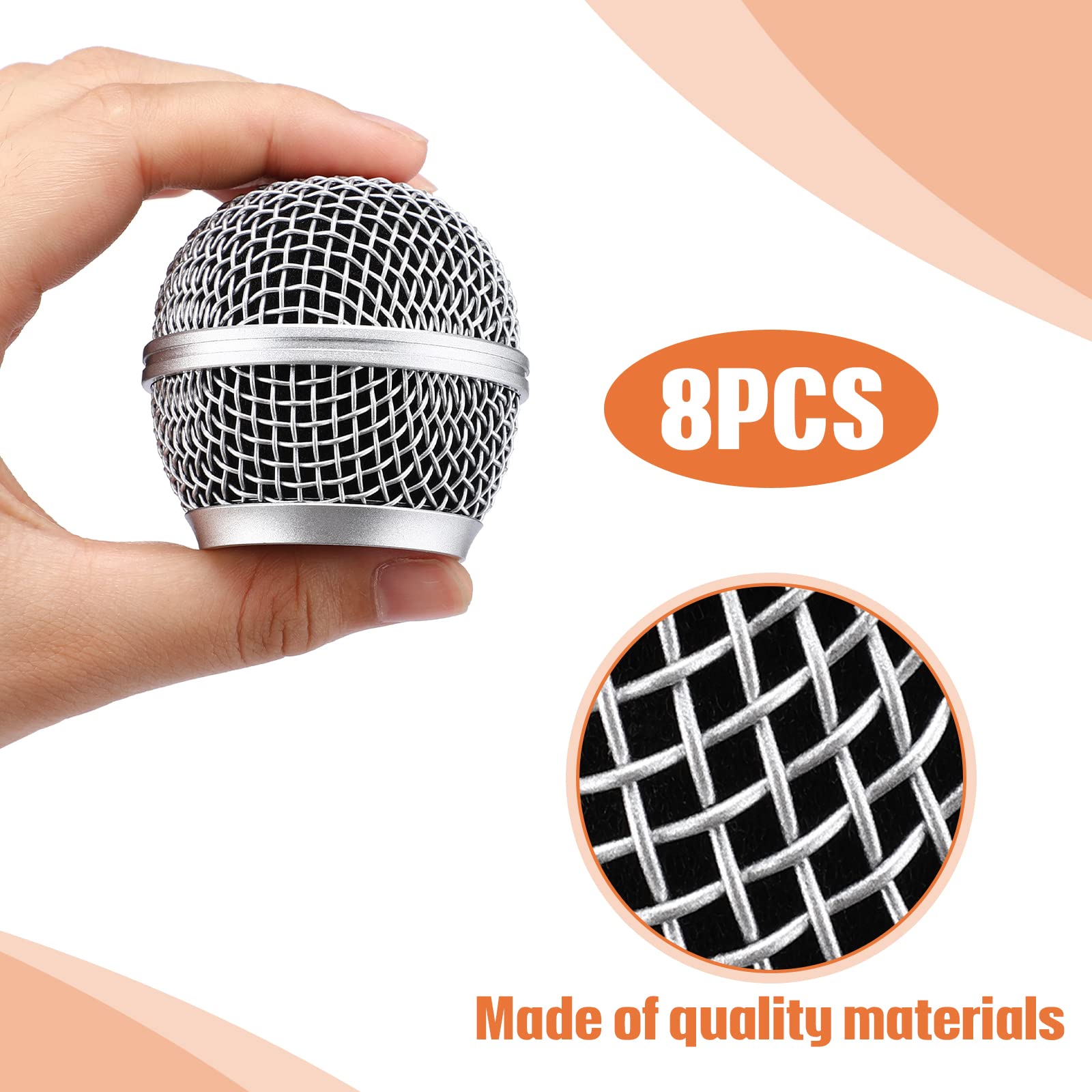 Konohan 8 PCS Microphone Head Replace Microphone Grille Mic Head Microphone Head Replacement Parts Head Mesh Grille Music Recording Equipment Compatible with SM58, SM58LC, SV100, RK143G