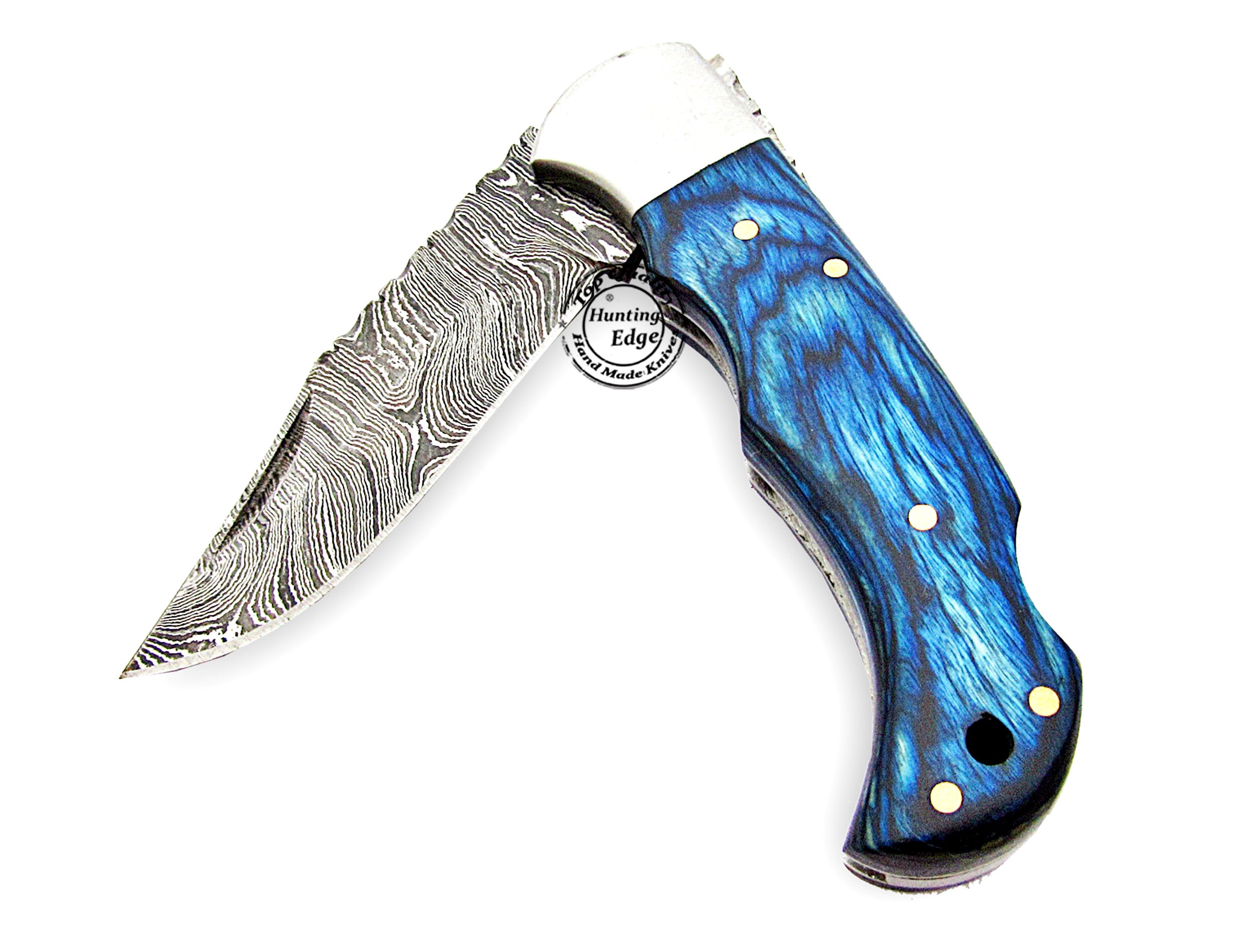 Hunting Edge Blue Wood 6.5'' 100% Handmade Damascus Steel Folding Pocket Knife 100% Prime Quality