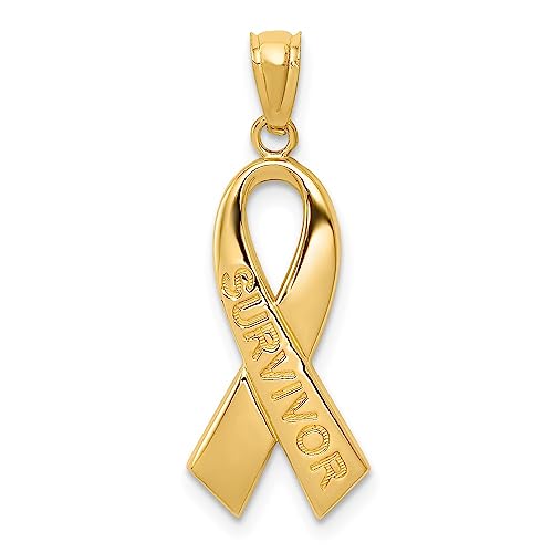 IceCarats 14K Yellow Gold Survivor Ribbon Necklace Charm Pendant 26mm Only