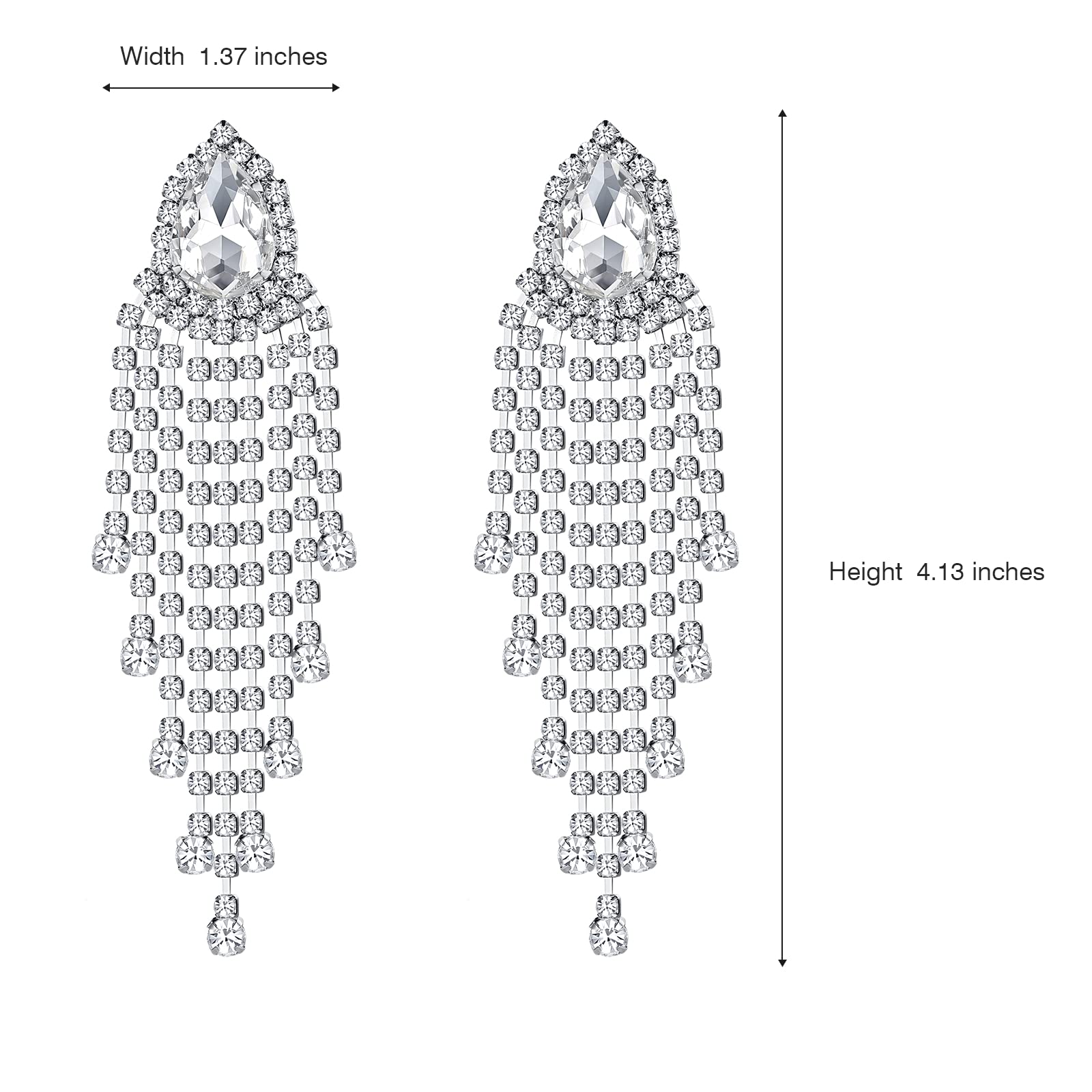 Lauracode Chandelier Rhinestone Earrings Dangling Tassel Long Sparkly Silver Pageant Bridal Wedding Earrings 10.5