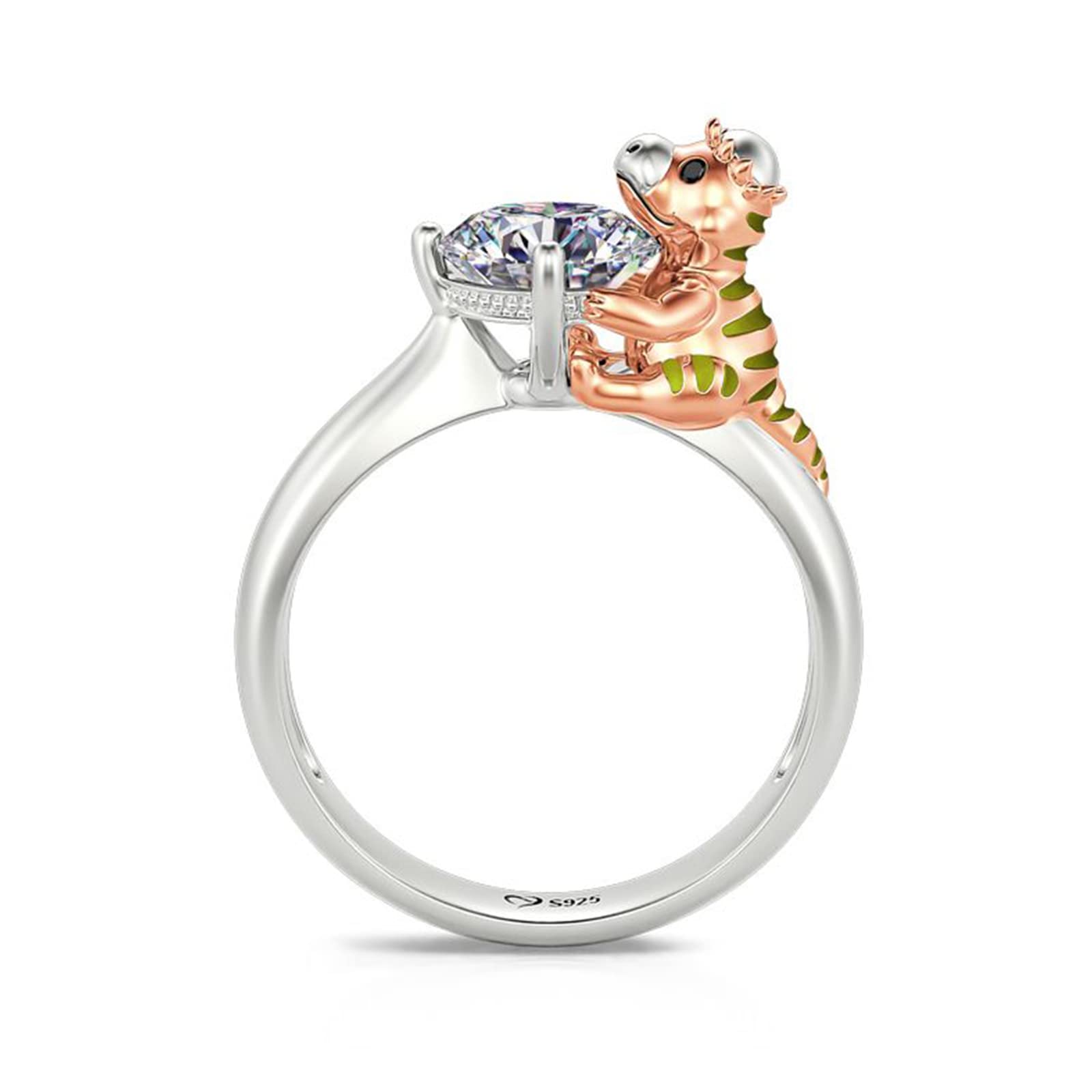 Jeulia Hug Me Adorable Hamster Snail Round Cut Sterling Silver Ring Fashion Anniversary Engagement Wedding Christmas Birthday for Boyfriend With Gift Jewelry Box (Clever Dinosaur, 8.5)