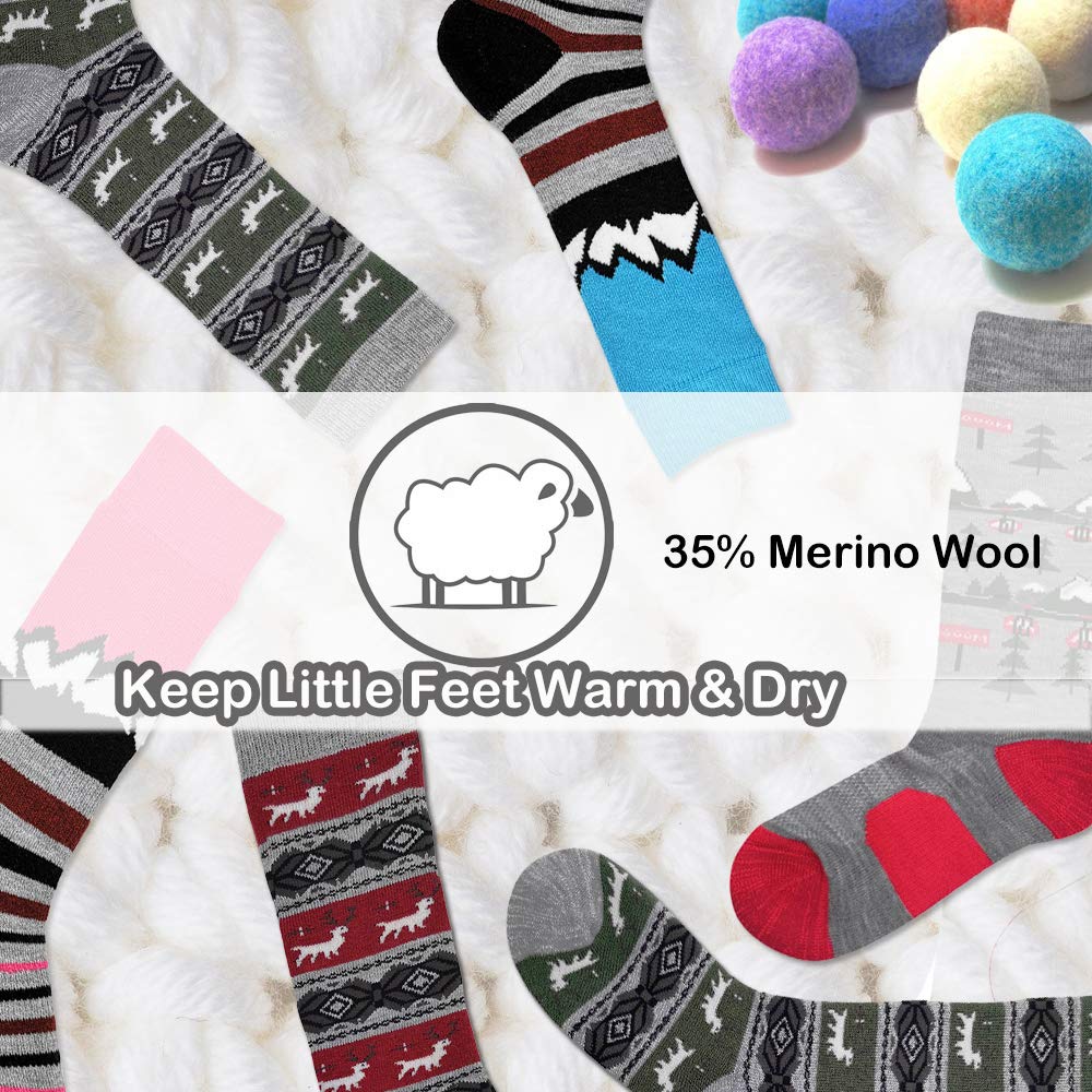 HIGHCAMP 2 Pairs Kids Merino Wool Ski Snowboard Socks Boy Girl Toddler Snow Socks/Norway Pink, S