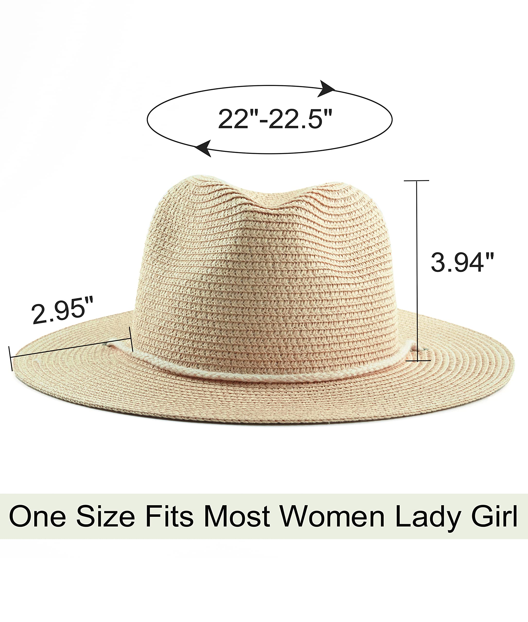 Koreshion Women Straw Panama Hat Summer Wide Brim Fedora Cap Beach Sun Hats UV UPF50+ Beige