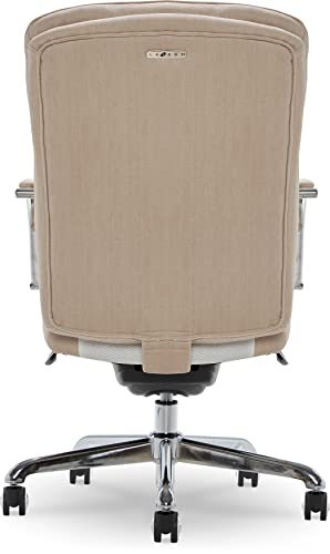 La-Z-Boy Sutherland Quilted Leather Executive Office Chair with Padded Arms, High Back Ergonomic Desk Chair with Lumbar Support, Cream Microfiber Fabric