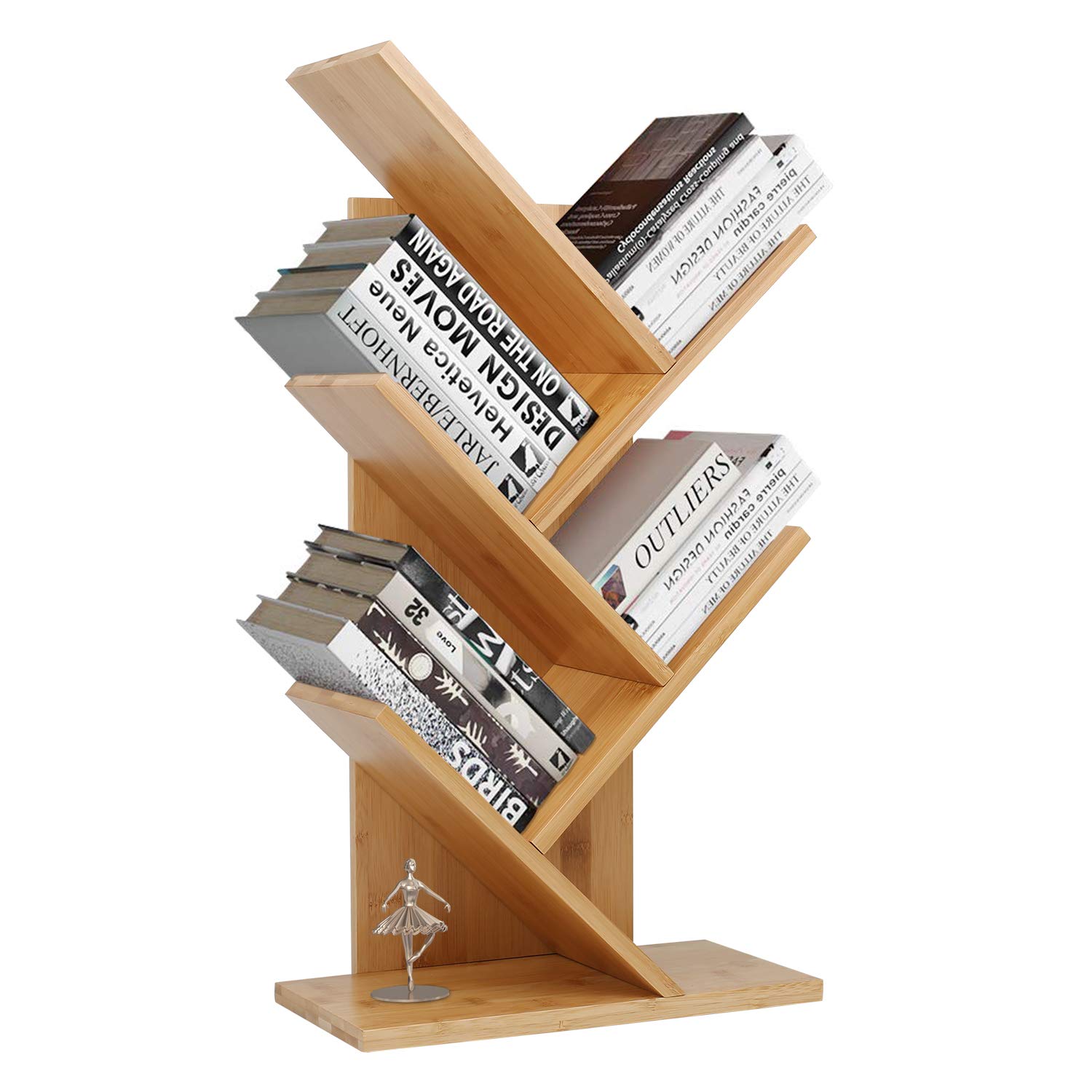 JIIKOOAI Tree Bookshelf Book Rack, Display Storage Bookcase,Magazine Rack, Multi-Tier Floor Free Standing Wood Bookshelf 4 Tier Decor Bookshelf for Living Room, Home Office