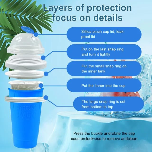 Klums Kitchen Slushy Maker Cup, Quick Frozen Magic Cup, Smoothies Cooling, Double Layer Squeeze Slushy Maker, TikTok Homemade Milk Shake Ice Cream Maker, DIY it for Children and Family (Blue)