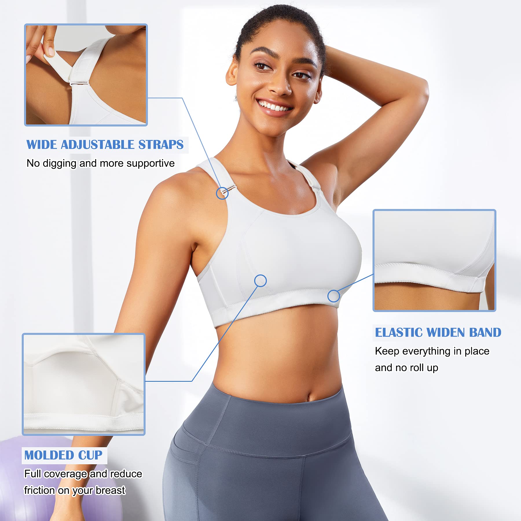 IHHCOXK Racerback High Impact Sports Bras for Women Front Adjustable Wireless Workout Bra Push Up Crop Top(White, Medium)