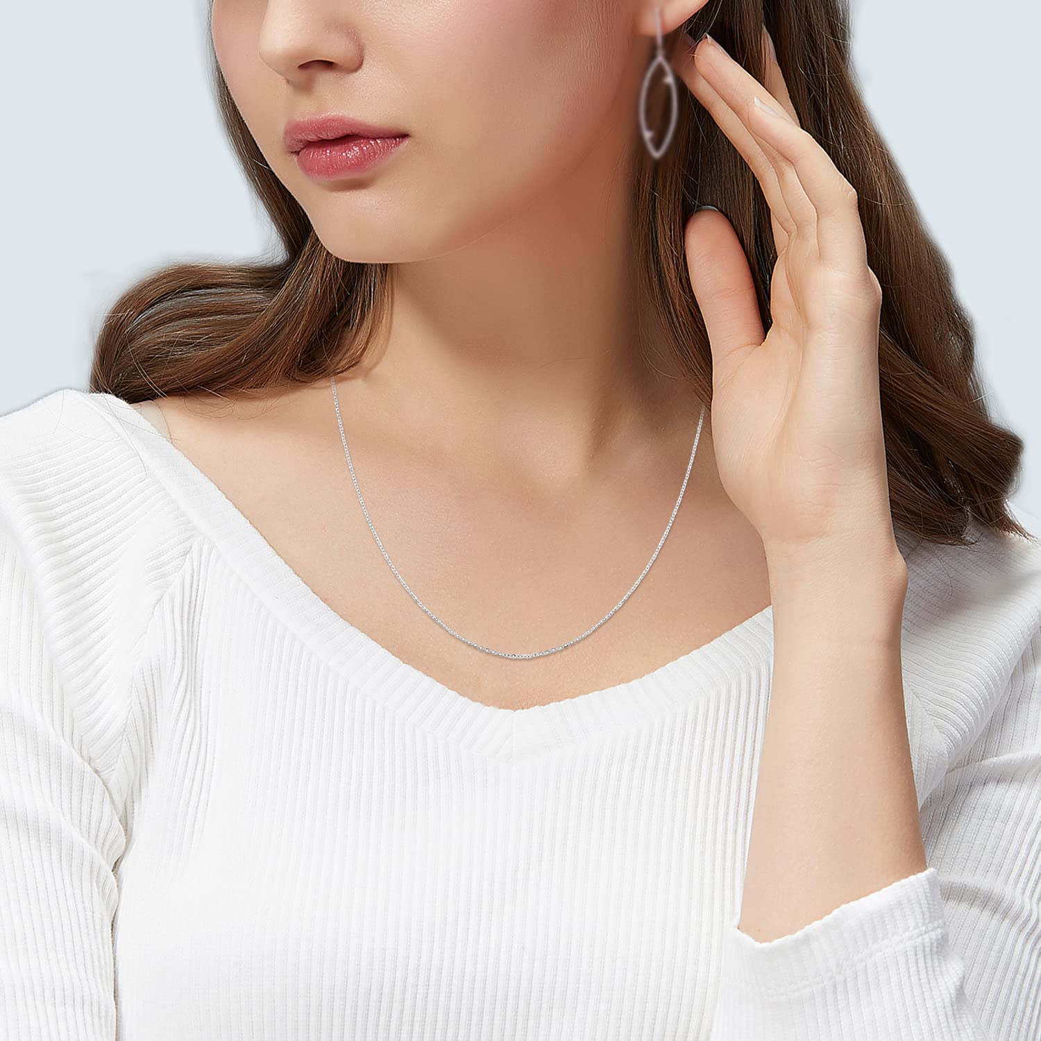 Jewlpire Solid 925 Sterling Silver Chain Necklace for Women, 1.3mm Round Cable Chain Silver Chain for Women Thin & Dainty & Sturdy Women's Chain Necklaces 16 inch