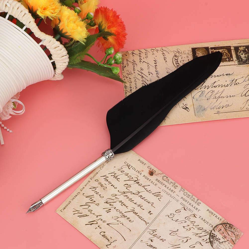 Hztyyier Calligraphy Dip Pen, Quill Pen Set with Business Journal Notebook, Black Ink and Penholder in Gift Box (Black)