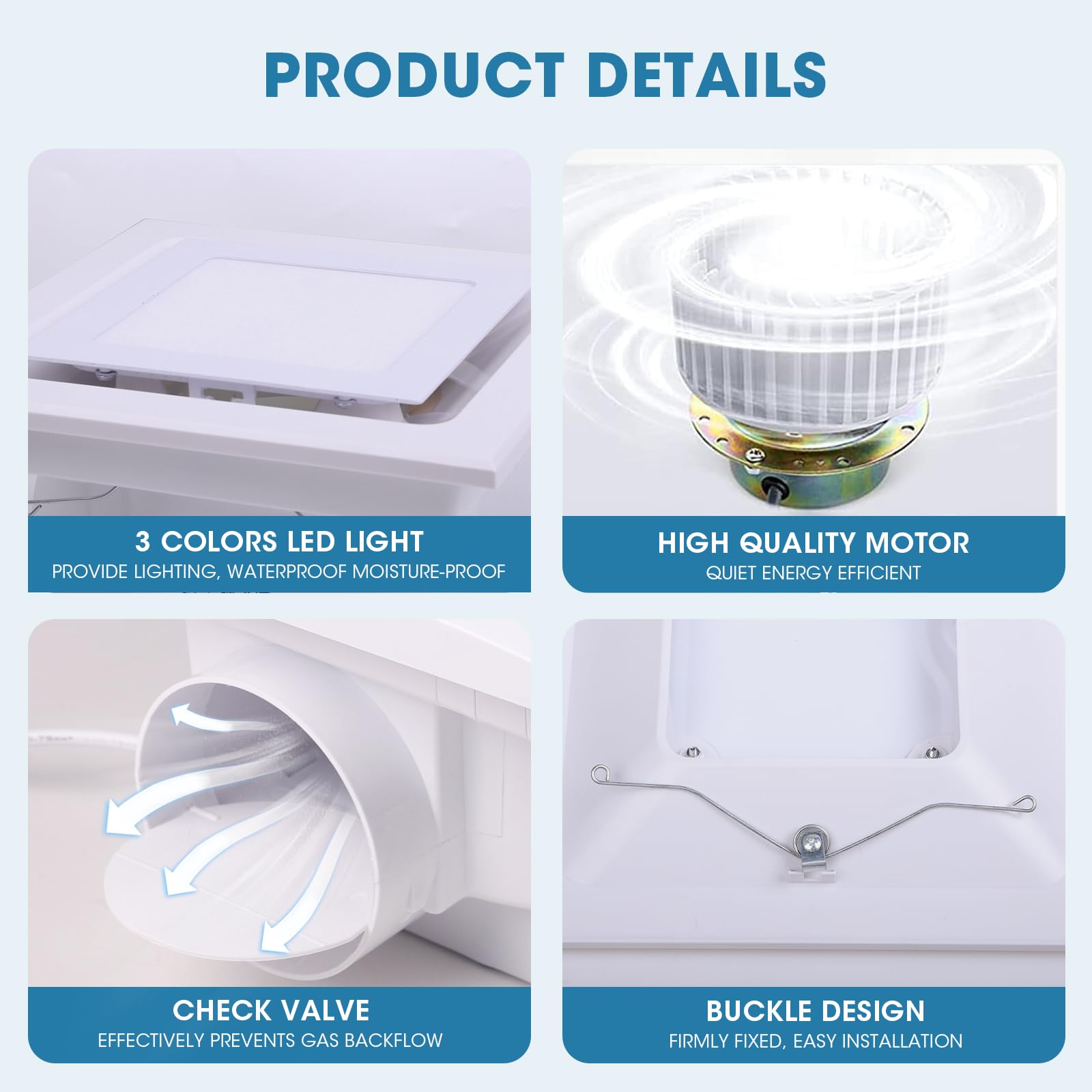 Tesansi Bathroom Exhaust Fan with Light, 12W Bathroom Fan with LED Light Combo - 100 CFM & 1.0 Sones, 3000K/4000K/5000K Adjustable - Low Noise Ventilation Fan for Home/Bath/Office/Hotel
