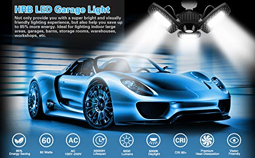 HRB LED Garage Light Upgrade Garage Light Garage Lights Ceiling LED Shop Light 60W Deformable Garage Lights LED, for Shop, Workshop, Garage
