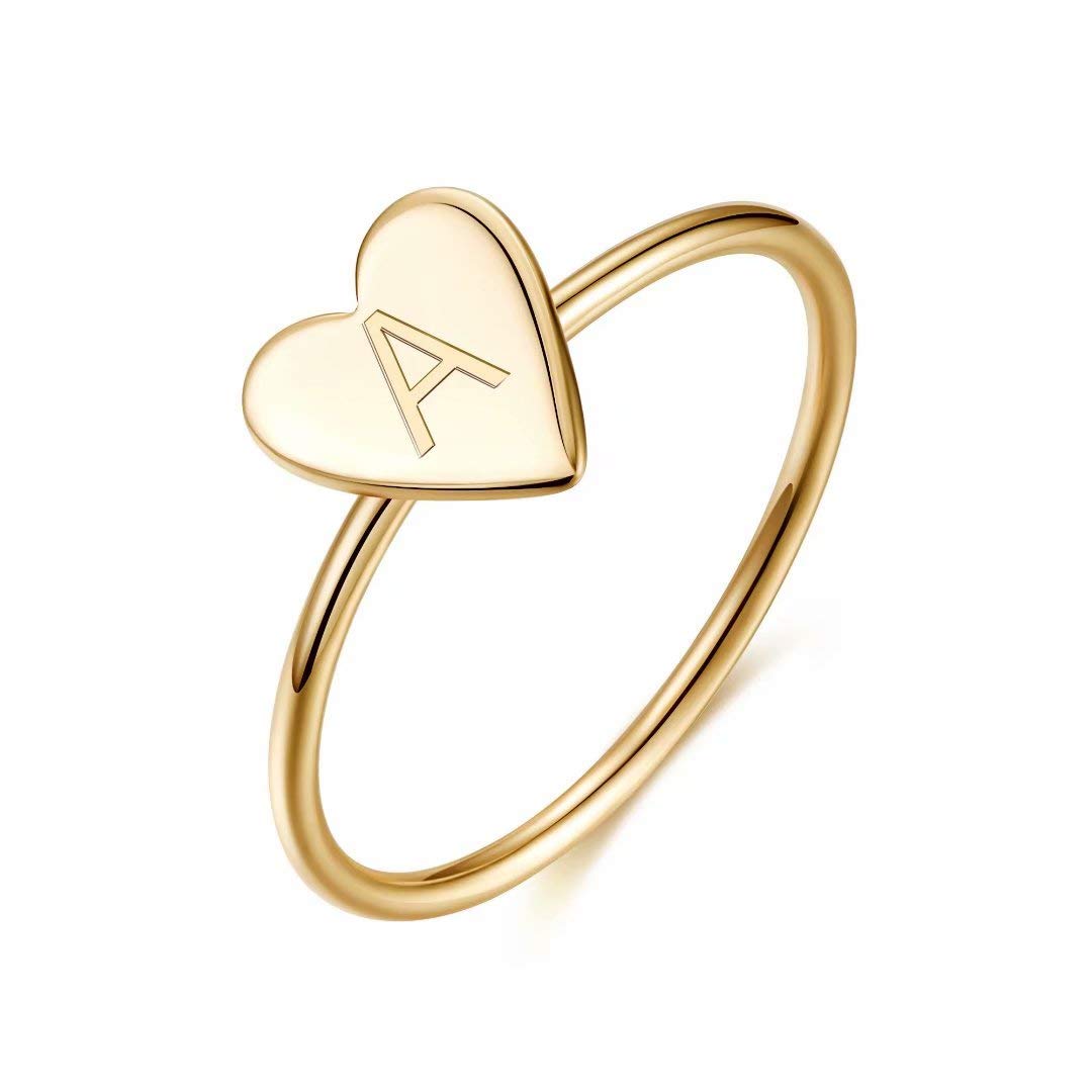Initial Rings for Girls Women, 925 Sterling Silver Dainty Letter A Initial Heart Stacking Ring Gold Rings for Women Teen Girls Kids Jewelry Gifts, Mother's Valentines Day Girls Gifts for Her