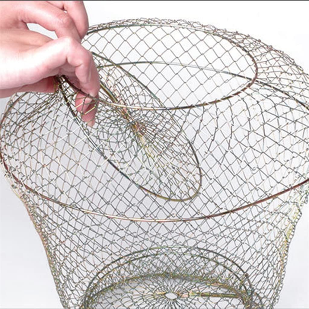 LDCHNH Foldable Metal Fishnet Fishing Basket Portable Fish Cage Outdoor Fishing Tackle Accessories