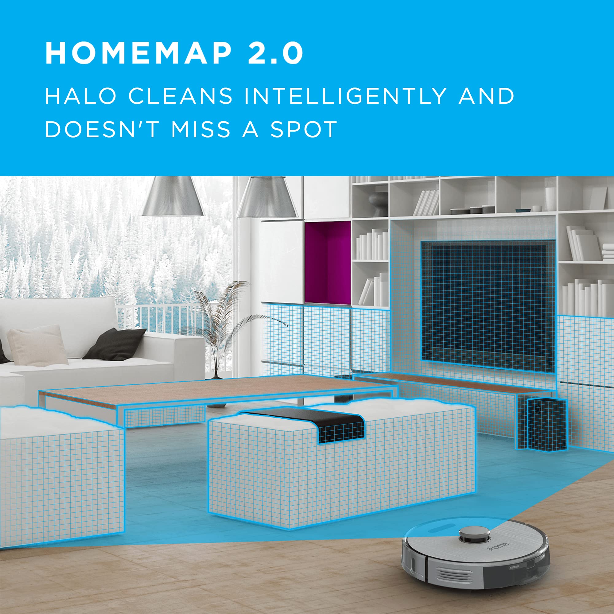 iHome AutoVac Halo,Robot Vacuum and Mop Combo, Robotic Vacuum Cleaner, Automatic Self Emptying Dirt Disposal Base, Wi-Fi Connected Smart Mapping, Lidar Visual Navigation Technology, App Control