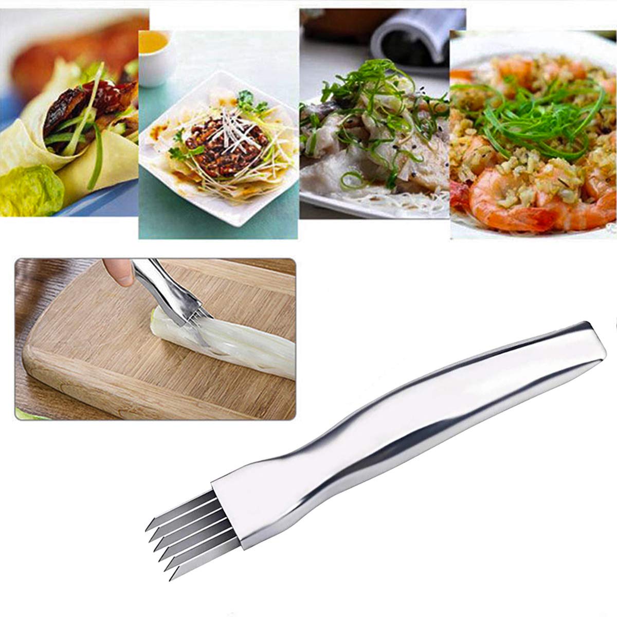 Kitchen Shred Silk The Knife, Stainless Steel Chopped Green Onion Knife, Curved Handle Design, Food Speedy Chopper Green Onion Cutter Kitchen Tool (2Pcs)