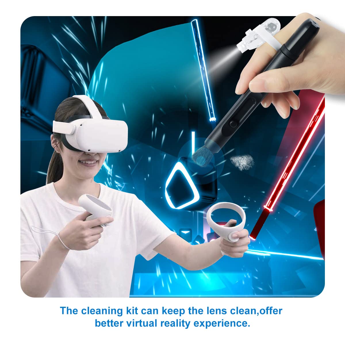 LANMU Lens Cleaning Pen Compatible with Oculus Quest 2/Quest/Rift S, Valve Index, PS VR and More, Lens Cleaning Kit with Finger Light, Dust and Fingerprint Cleaning
