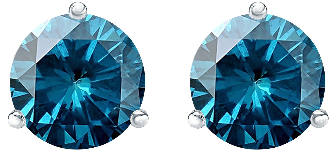 Houston Diamond District 3/4 Carat Total Weight Blue Diamond Solitaire Stud Earrings Pair 14K White Gold Popular Premium Collection 3 Prong Screw Back