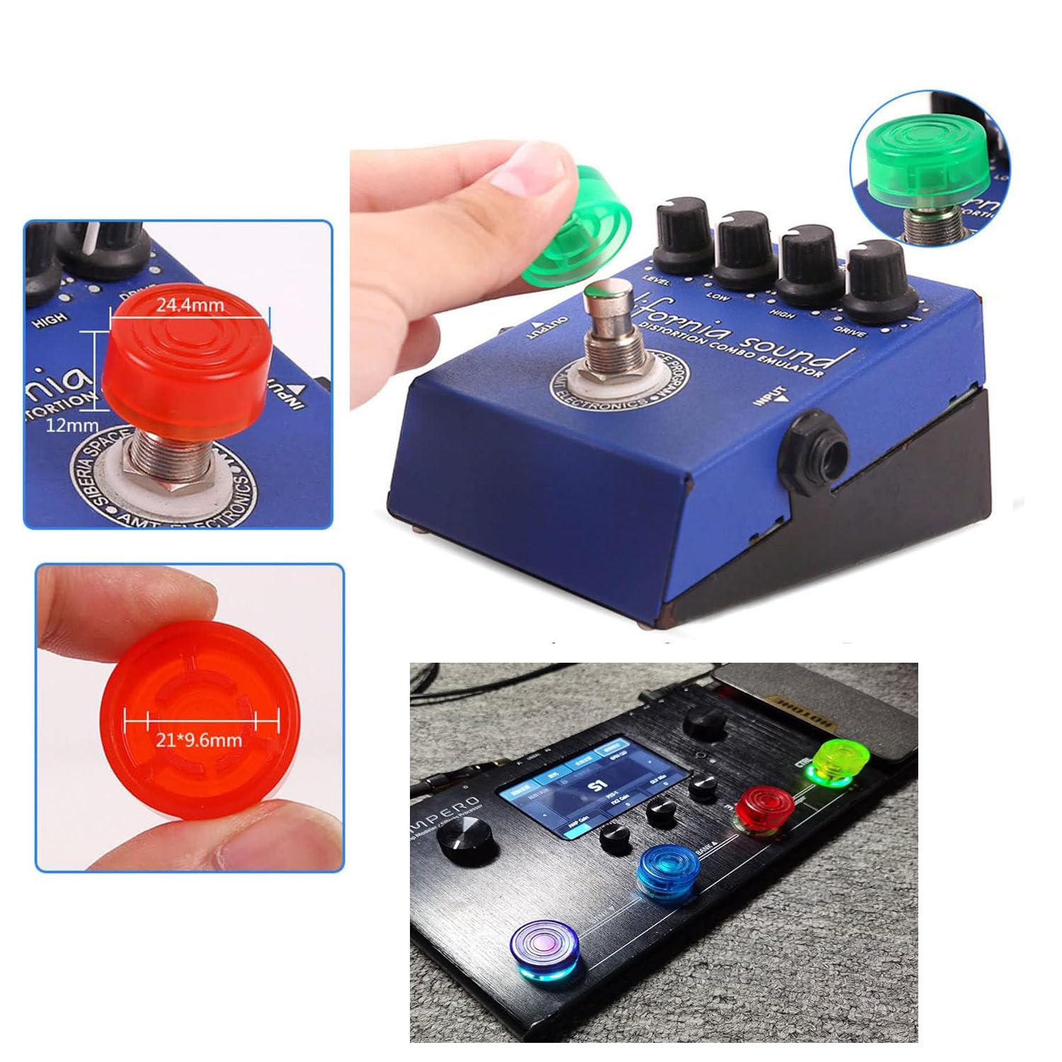 Jiayouy Guitar Effect Pedal Footswitch Toppers Foot Nail Cap Protection Cap for Guitar Effect Pedal Protection Cap Colorful 20PCS/Set