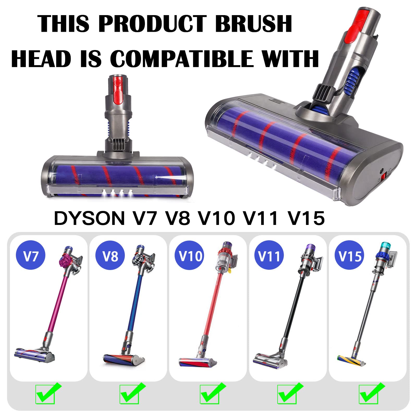 GTHUNDER Stick Vacuum Replacement Roller Compatible with Dyson Cordless Replacement Head V7 V8 V10 V11 V15 Stick Replacement Head Hardwood Floors