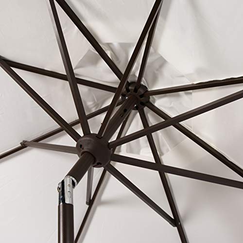 Safavieh PAT8010E Collection Venice White and Black Single Scallop 9Ft Crank Outdoor Push Button Tilt Umbrella