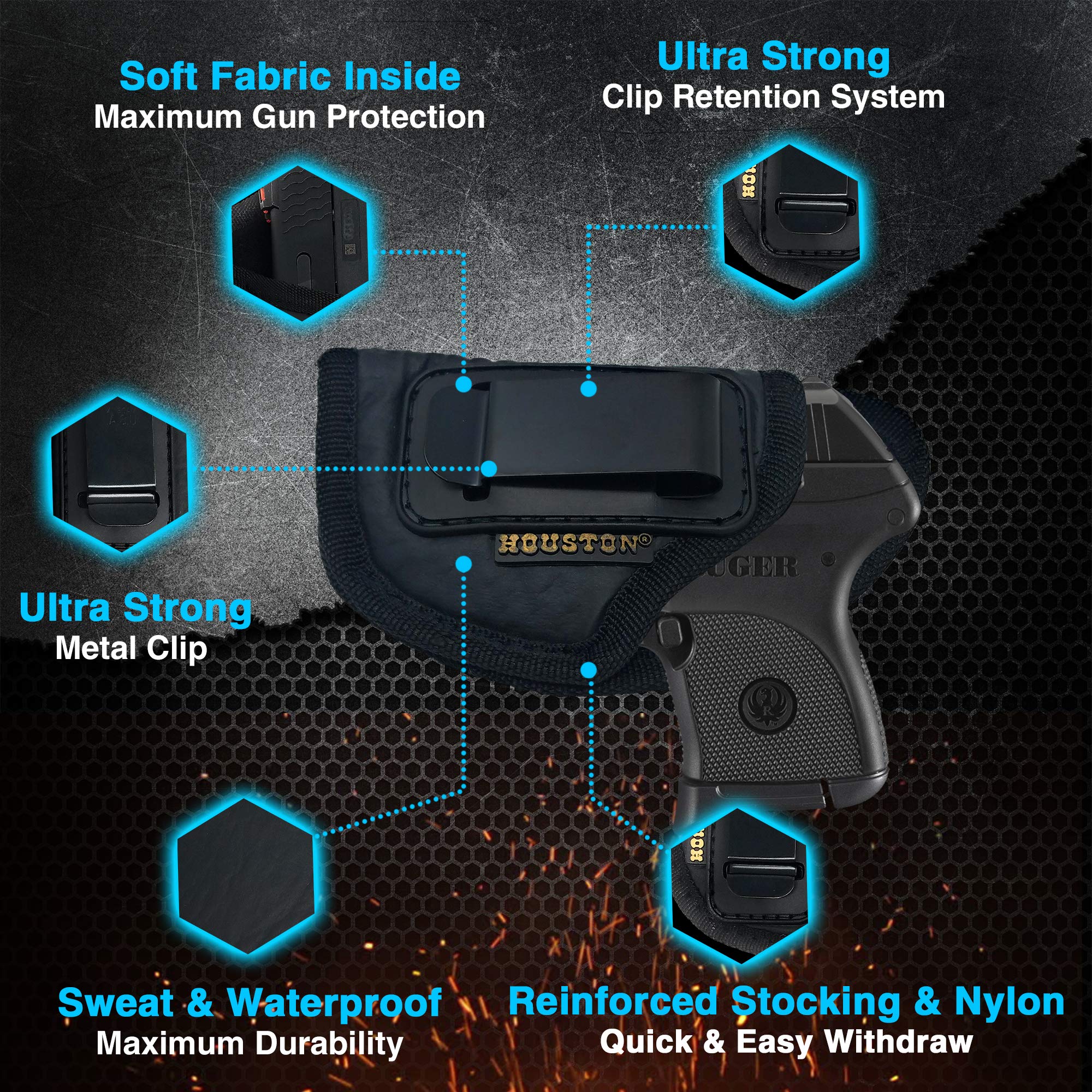 IWB Gun Holster by Houston - ECO Leather Concealed Carry Soft Material | Suede Interior for Maximum Protection | Fits: Most Small 380, Keltec, Ruger LCP, Diamond Back, Small 25 & 22 Cal (CHP-71A-LH)