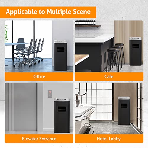 WICHEMI Commercial Outdoor Trash Can Stainless Steel Industrial Garbage Enclosure Metal Trash Can with Lid, Removable Inner Bucket Garbage Can for Home, Office, Elevator Entrance - 16 Liters
