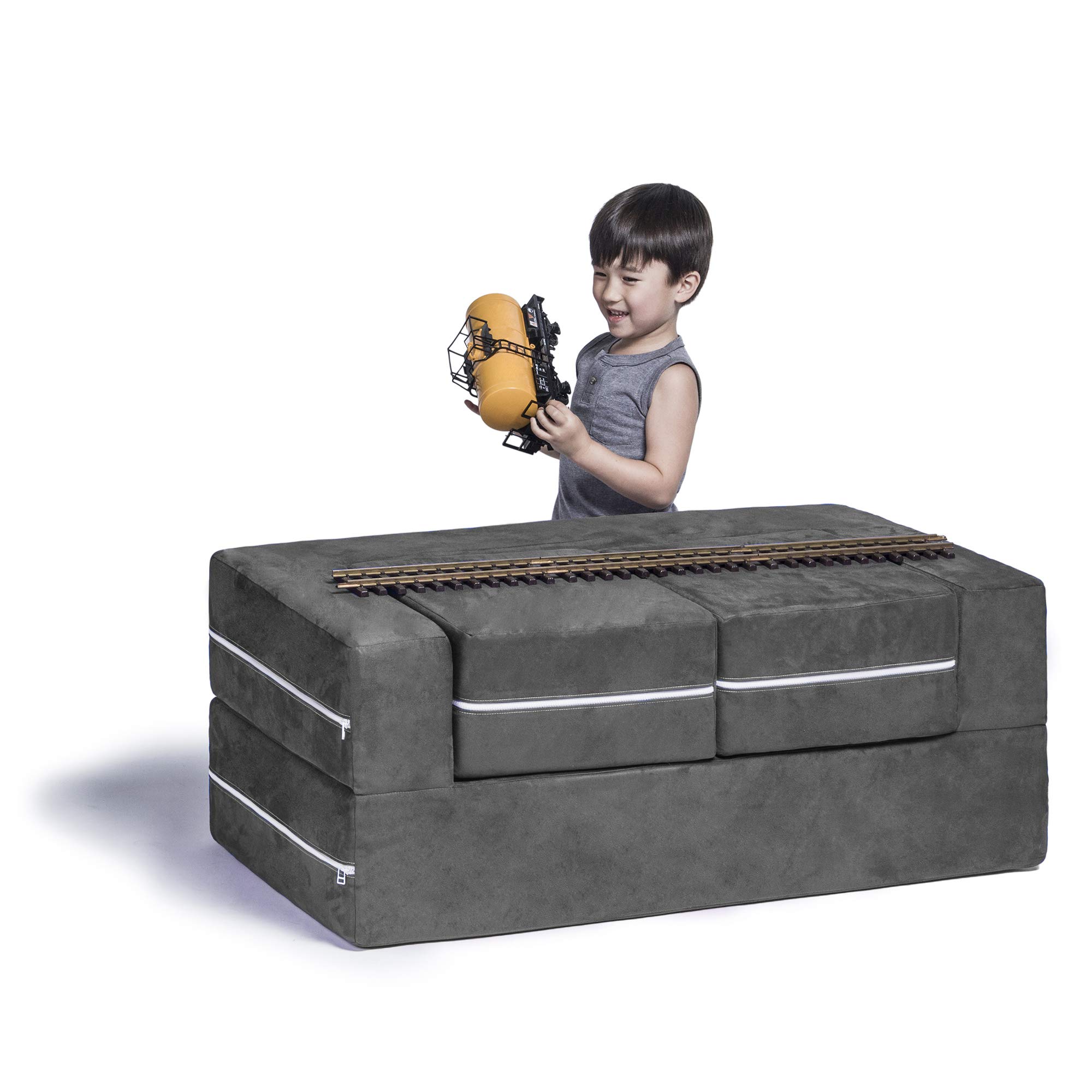 Jaxx Zipline Modular Kids Loveseat & Ottomans/Fold Out Lounger, Charcoal