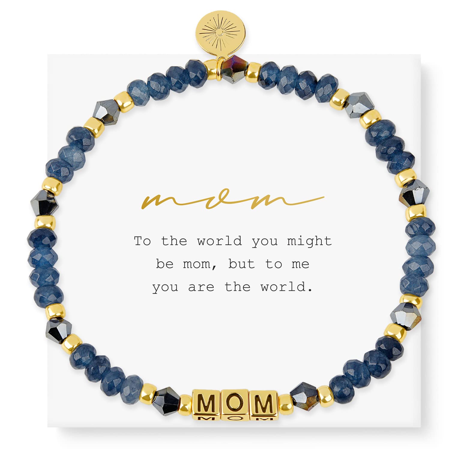 INSPIRED VOICES Family Letter Bracelets - Sister Bracelet, Grandma Bracelet, Mom Bracelet - Sister Gifts for Women (MOM/Gold Plated/Blue)