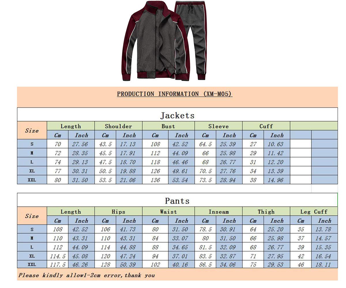 IXIMO Men's 2 Piece Tracksuit Full Zip Contrast Casual Sweatshirt & Jogger Sports Set Training Wear Black L