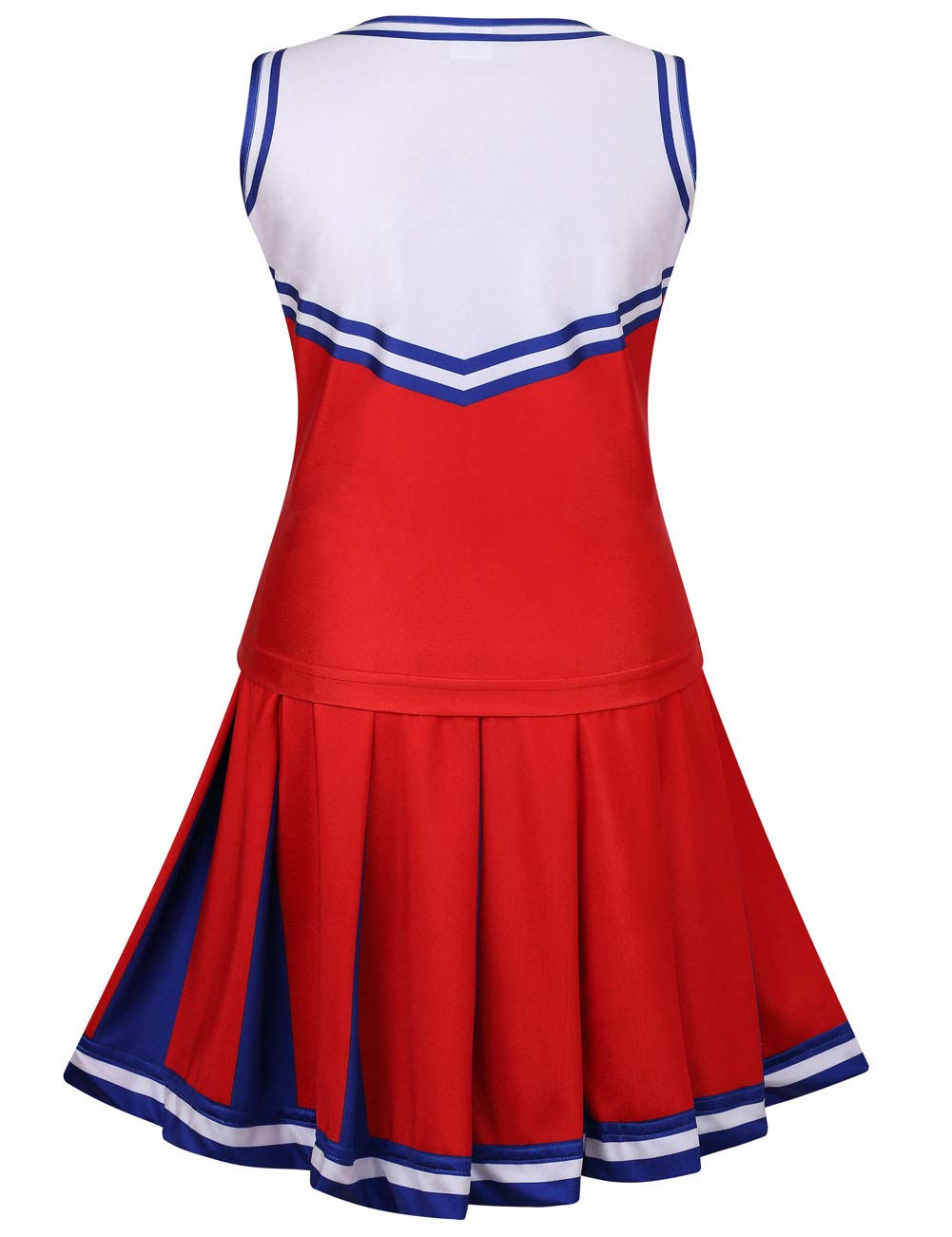 GRAJTCIN Women's Cheerleader Costume Halloween 3-Pieces High School Girl Cheerleading Outfit with Pom Pom(Medium, Red)
