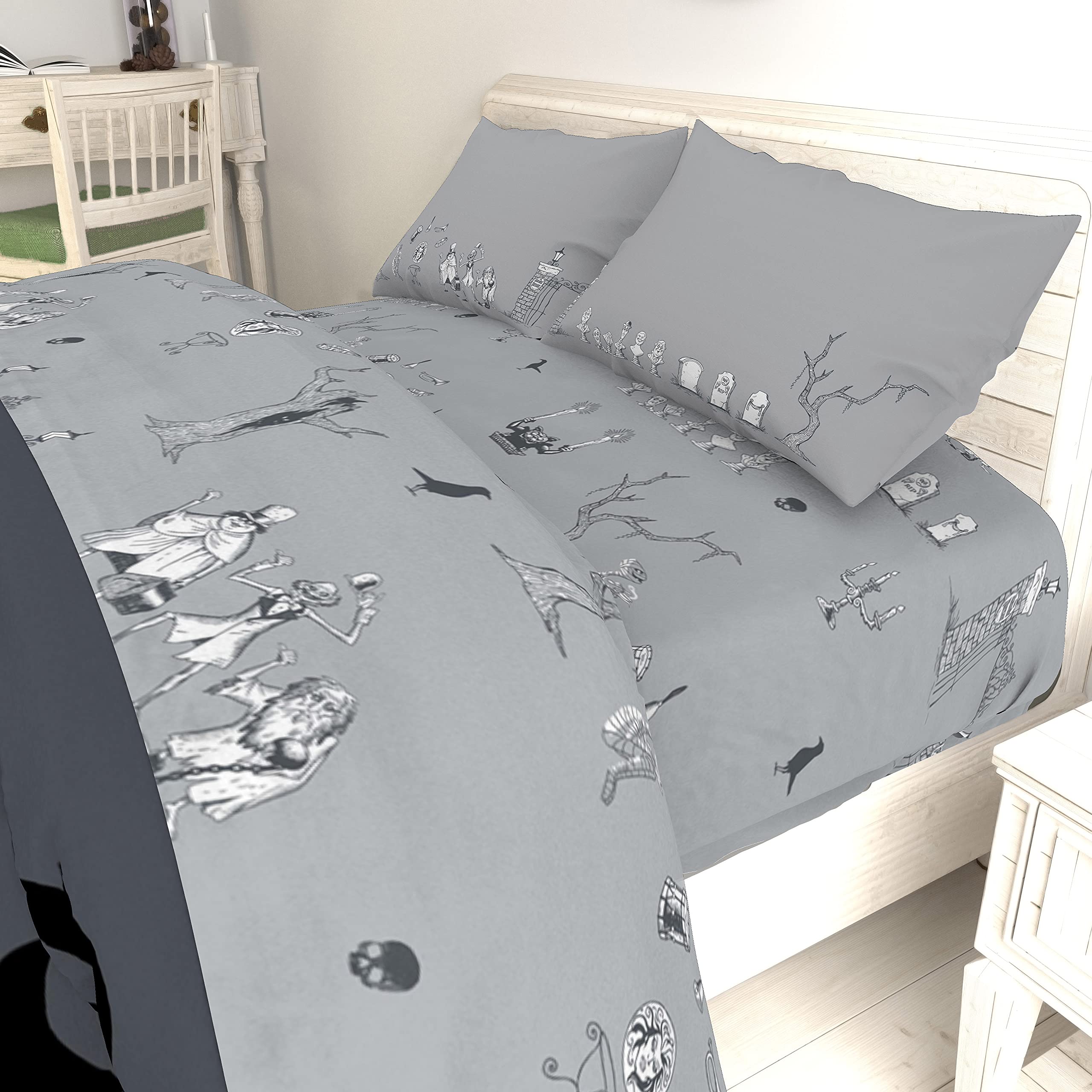 Jay Franco Disney Haunted Mansion Happy Haunts queen Sheet Set - 4 Piece Set Super Soft and Cozy Kid’s Bedding - Fade Resistant Microfiber Sheets (Official Disney Product)