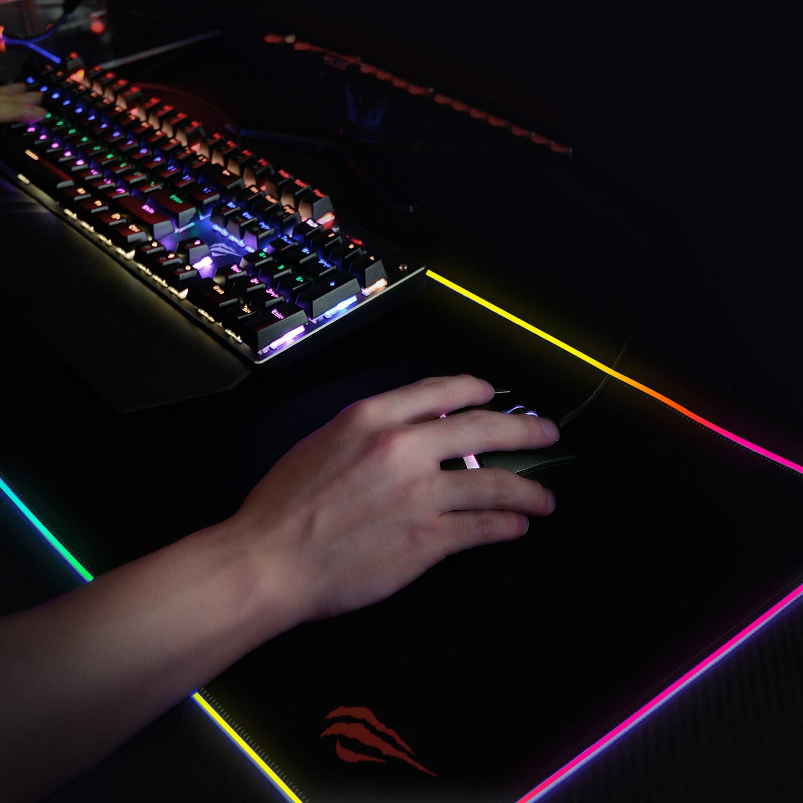 havit RGB Gaming Mouse Pad Soft Non-Slip Rubber Base Mouse Mat for Laptop Computer PC Games (27.5 X 11.2 X 0.11 inches, Black)