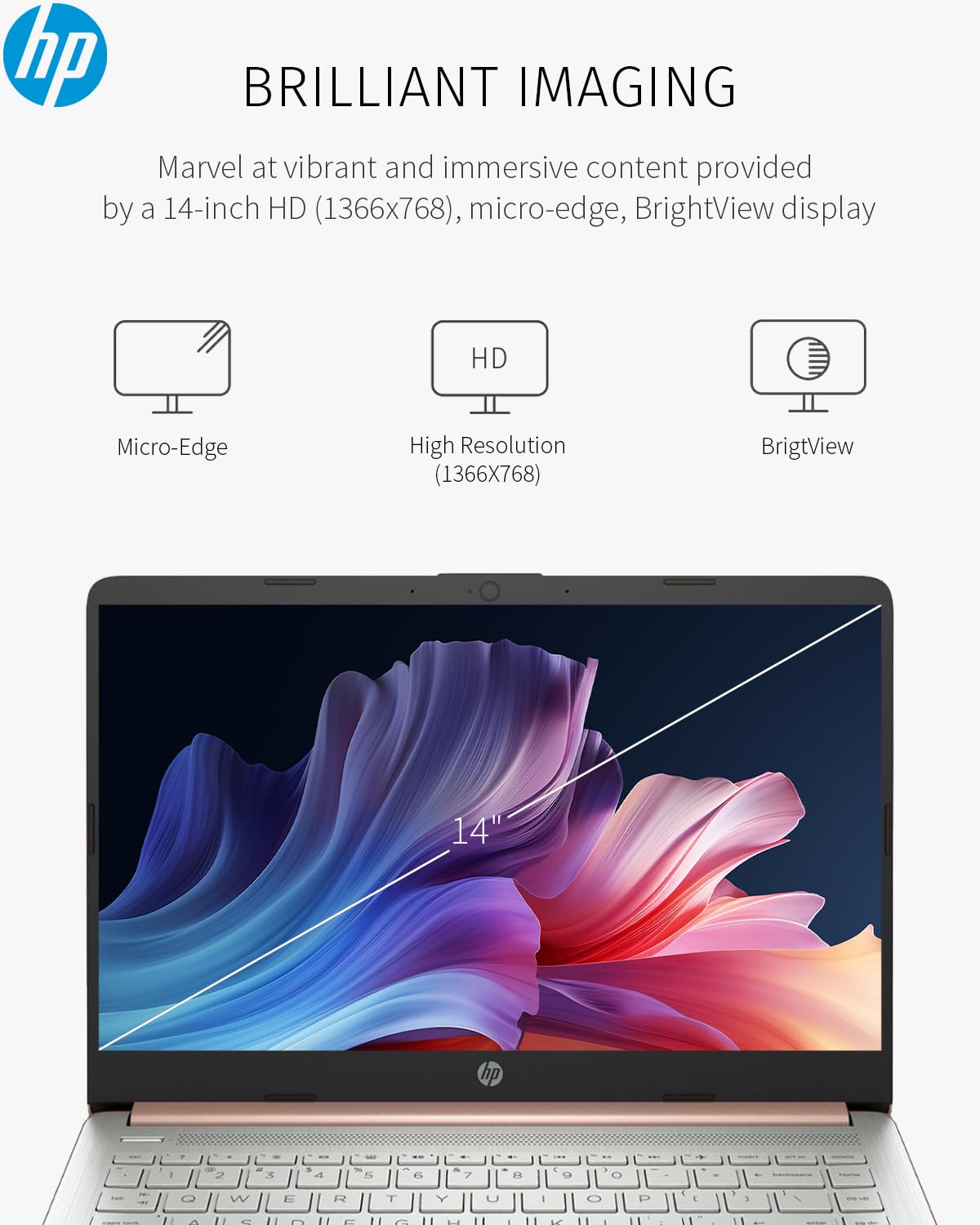HP Newest Laptop Computer, 14β HD Light PC, Intel Quad-Core Celeron N4120, 8GB DDR4 RAM, 192GB Storage, 1-Year Office 365, Windows 11, Long Battery Life, Webcam, USB-C, Wi-Fi 5, HDMI, Rose Gold, PCM