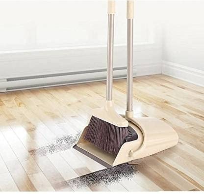 Krupasadhya Dustpan with Broom with Stainless Long Handle Set Stand Up Combo, Remove Hair with Built-in Wisp Scraper - Kitchen, Outdoor, Hardwood Floor, Garage & Tiles Upright Cleaning Supplies