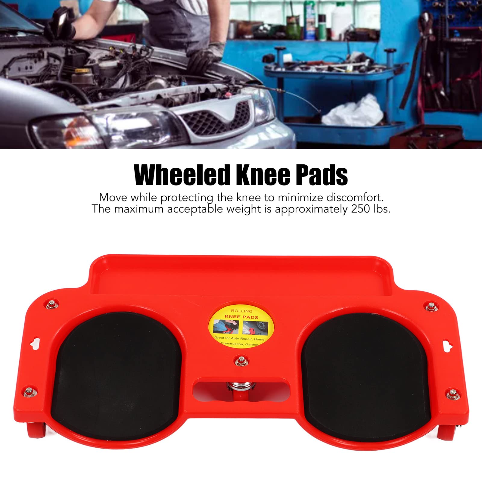 Kneeling Pad, Rolling Knee Dolly Sliding Knee Pads Protector with 5 Swivel Castors Repair Tool Tray for Mechanic Carpenter Flooring