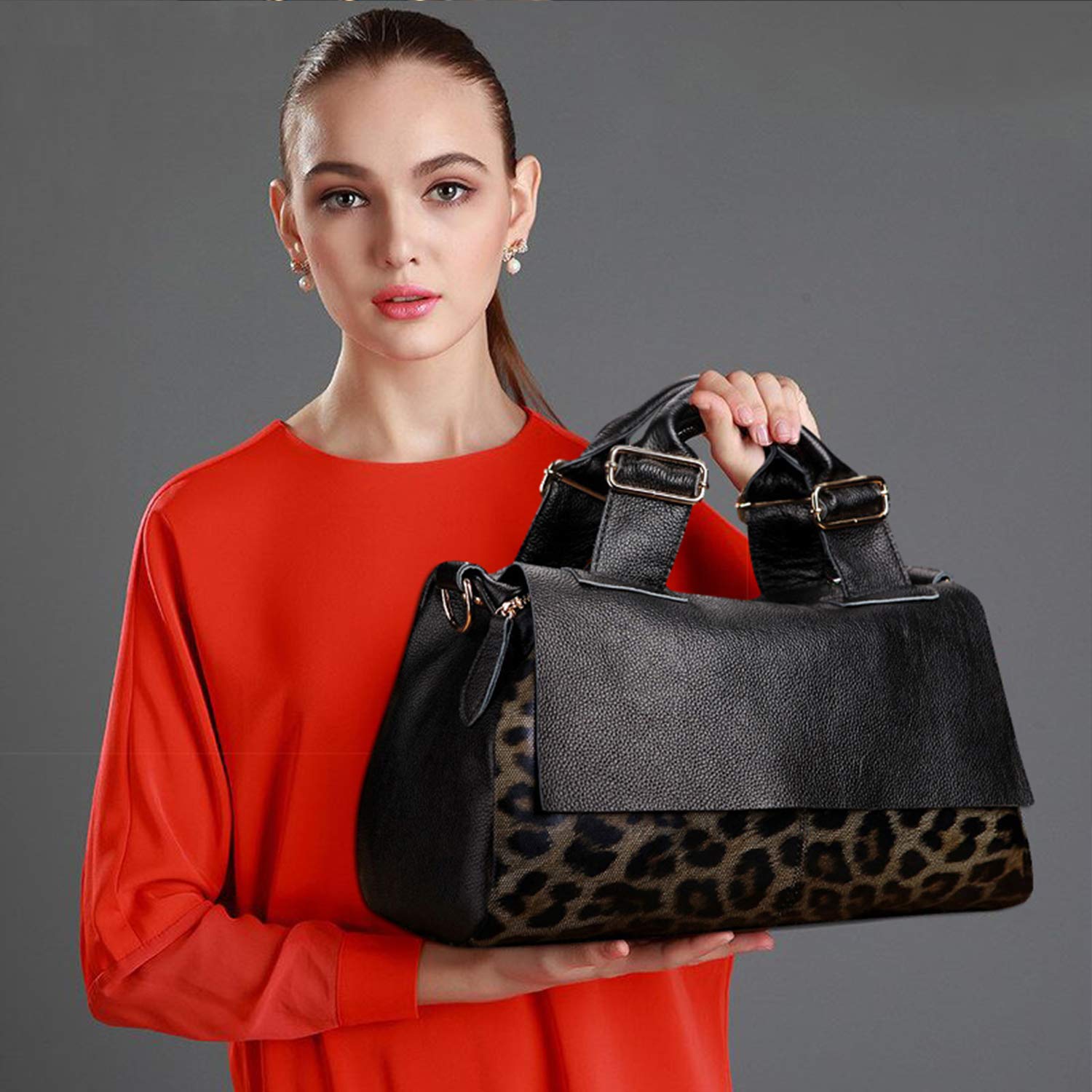 Leather Handbag Fashion Leopard Bag Shoulder Messenger Bag,Large Capacity Bag for Ladies