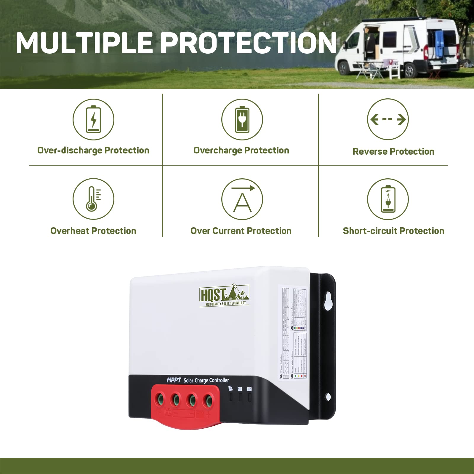 HQST HQST 20 Amp MPPT Solar Charge Controller with LCD Display Screen, 12V/24V Negative Grounded Controller DC Input MPPT Solar Panel Regulator for Sealed, Vented, Colloidal, Lithium Batteries