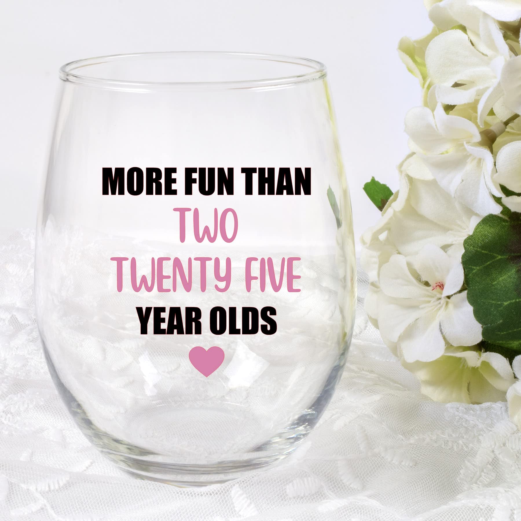 Laguna Design Co. More Fun than Two 25 Year Olds Wine Glass, 21 Oz, 50th Birthday wine glass, 50th birthday gift Black and Pink