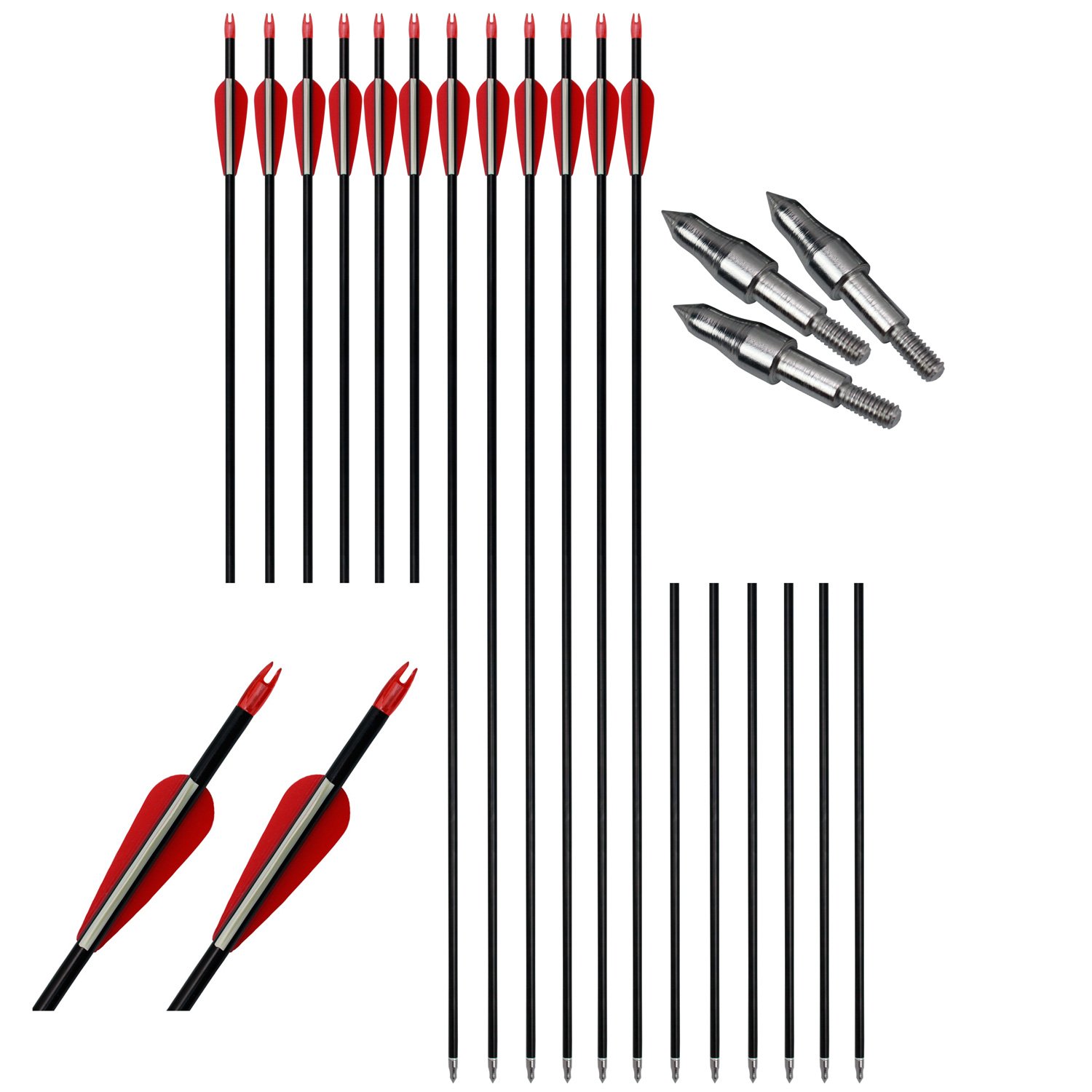 kaimei 32inch Aviation Aluminium Targeting Hunting Arrows for Recurve Bow and Compound Bow with 3inch Blade Field Point and Replaceable Tip 12 Pack