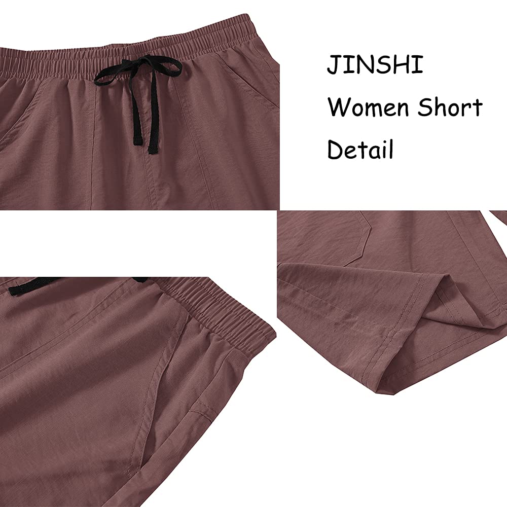 JINSHI Bermuda Shorts for Women with Pockets Loose Comfy Drawstring Elastic Waist Lounge Short Bean Paste, L