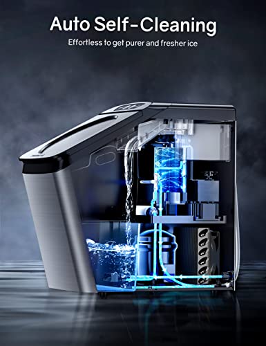 Thereye Countertop Nugget Ice Maker, Top-Loading Pebble Ice Maker Machine, 30lbs Per Day, 2 Ways Water Refill, Self-Cleaning, Stainless Steel Finish Ice Machine for Home Office Bar Party