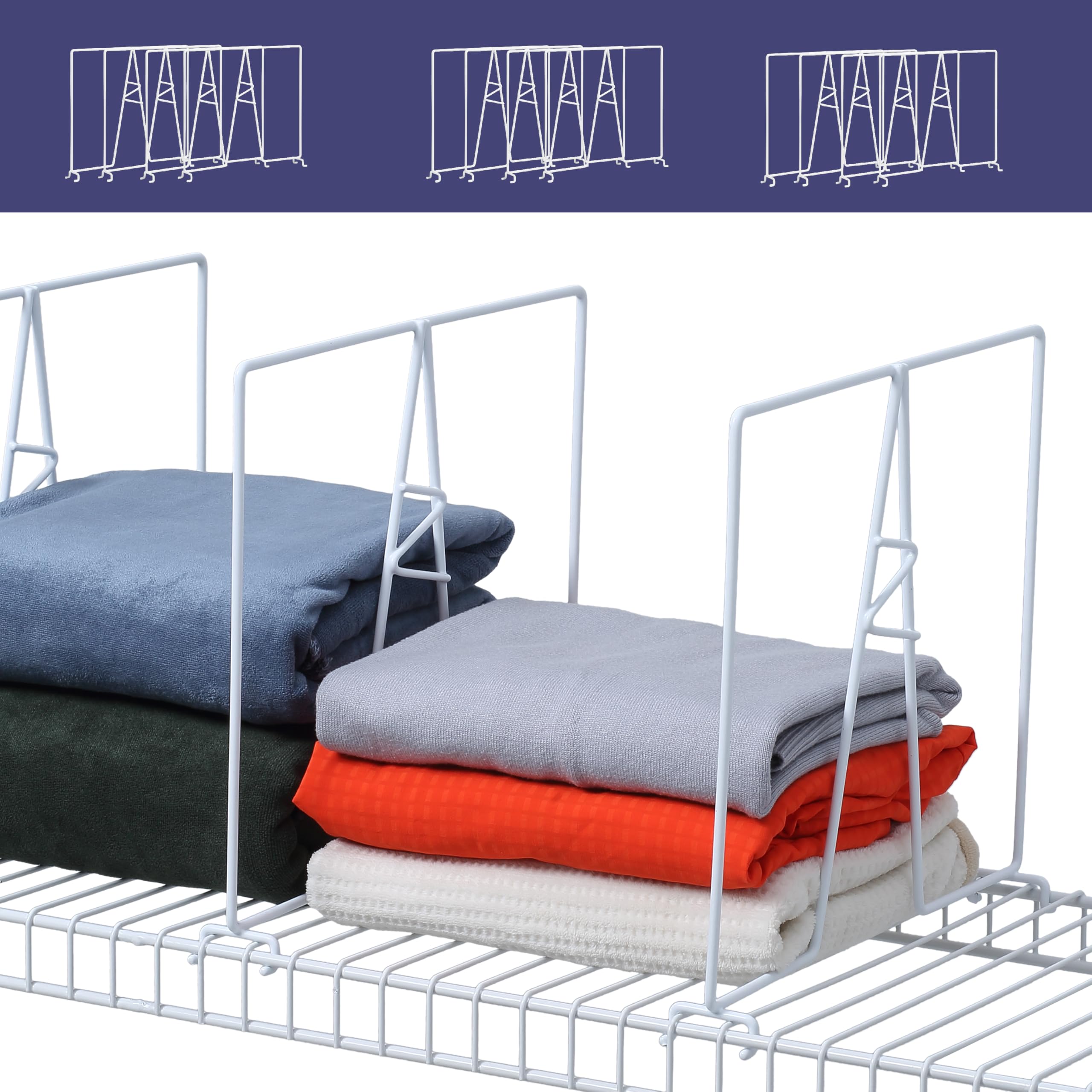 ziroland 12-Pack White Wire Shelf Dividers - Closet Shelf Organizer - Easy to Install Shelf Divider for Pantry/Garage and More - No Tool - PE Coating Steel- Suitable for 12inch Deep Wire Shelves