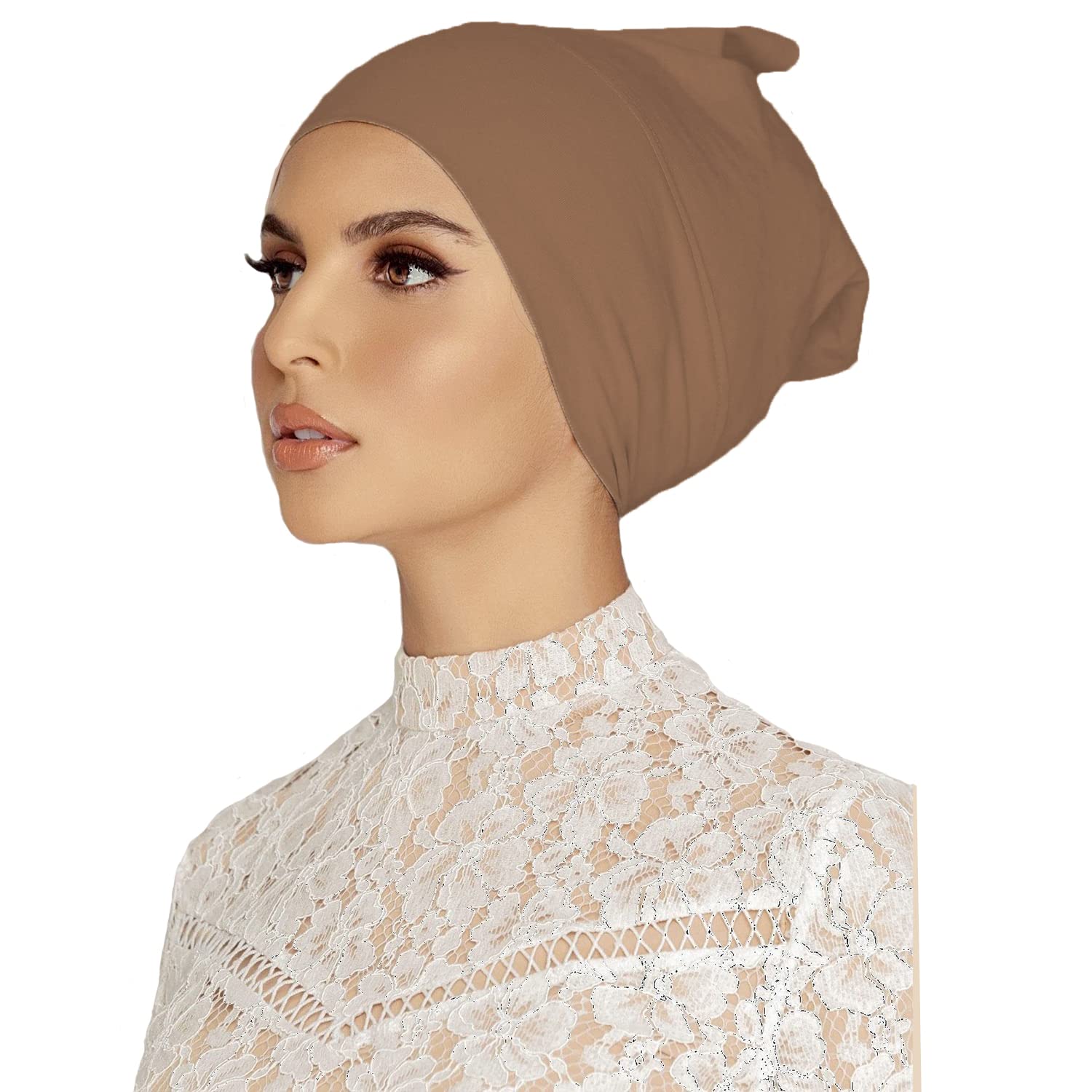 Hophor Women Slouchy Beanie Hats Bandana Bone Chemo Inner Cap for Hijab (Khaki+Nude)