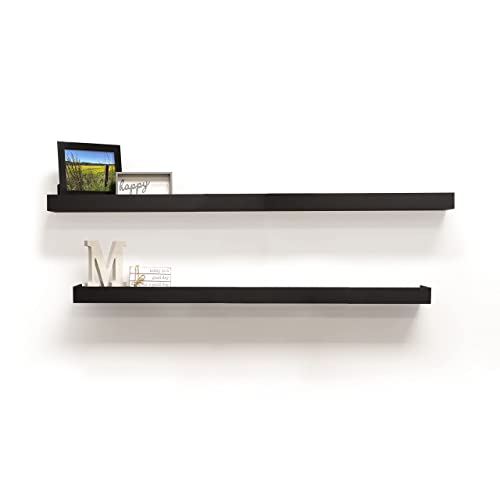 InPlace Invisible Brackets Shelf with Edge - MDF Floating Shelves for Wall with EZ Anchors Included - Easy to Install Shelf for Office, Bathroom & Living Room - 8.5"D x 60"W x 2.75"H, Black, 9603017E