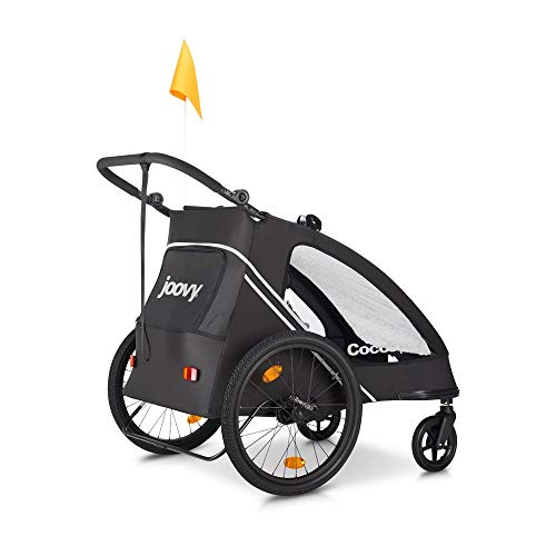 Joovy Cocoon X2 Double Stroller and Bike Trailer with Tow Arm, Hitch, Adjustable Handlebar, and Five-Point Safety Harnesses, Black