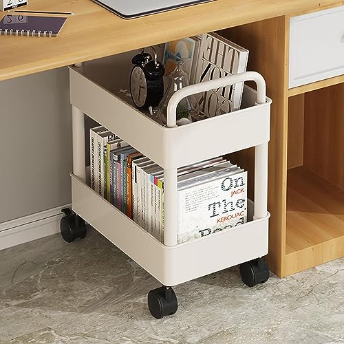 Jextou Rolling Book cart, 37x25x43.5cm Movable Bookshelf Cart, Mobile Book Cart Organizer, 2 Tier Bookshelf, Cart Rolling Storage Organizer for Office Home Kitchen