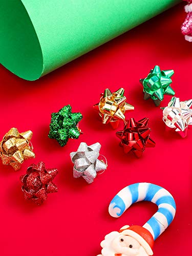 Hicarer 8 Pairs Christmas Bow Earrings Glitter Xmas Bow Stud Earrings Holiday Christmas Bow Multi Earring Set for Women