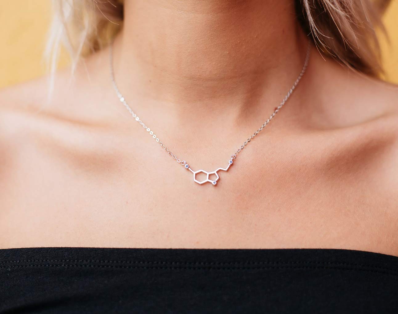 Happiness Serotonin Molecule Necklace With Gems For Women, Ideal Necklaces For Teacher, Professor, Chemistry Grad, And Science Jewelry Lovers (White)